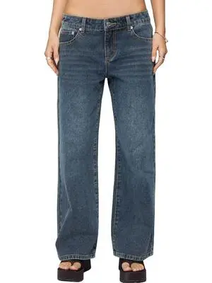 EDIKTED Ace Relaxed Low Rise Wide Leg Jeans - Dark-blue