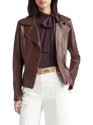 Eleventy Leather Moto Jacket - 167 Bordeaux
