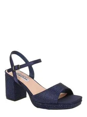 LADY COUTURE Rhinestone Platform Sandals - Navy