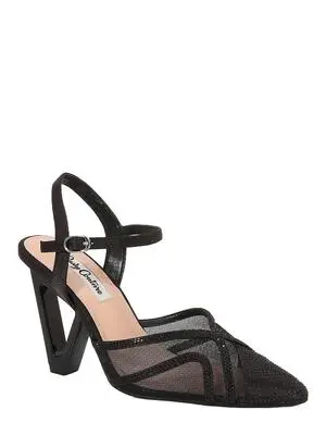 LADY COUTURE Mesh Satin Rhinestone Heel Pumps - Black