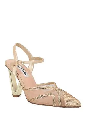 LADY COUTURE Mesh Satin Rhinestone Heel Pumps - Gold