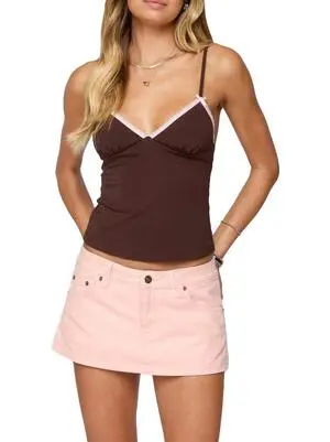 EDIKTED Ruelle Contrast Picot Trim Stretch Cotton Camisole - Brown