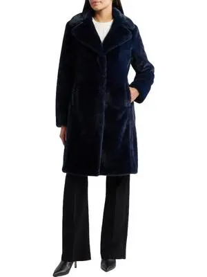 Via Spiga Faux Fur Longline Coat - Navy