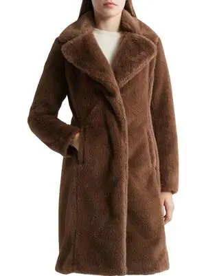 Via Spiga Faux Fur Longline Coat - Portobello