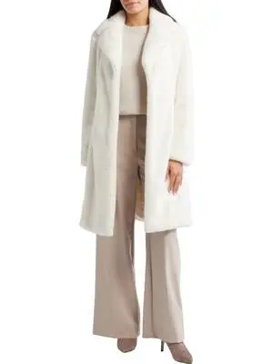 Via Spiga Faux Fur Longline Coat - Winter White