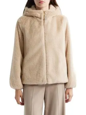 Via Spiga Faux Fur Hooded Jacket - Beige