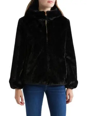 Via Spiga Faux Fur Hooded Jacket - Black