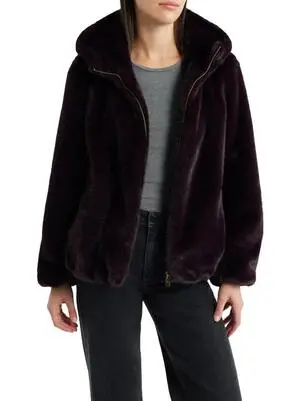Via Spiga Faux Fur Hooded Jacket Burgundy