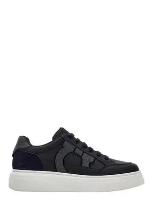 FERRAGAMO Low-top Sneaker With Gancini Detail - Navy