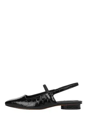 Vince Venice Croc-embossed Leather Slingback Flats - Black