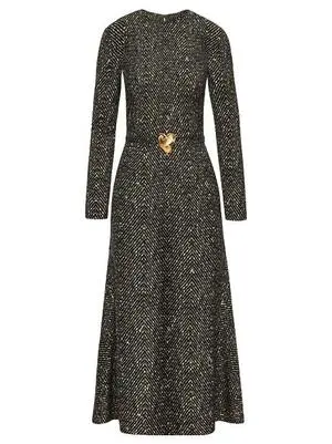 Oscar De La Renta Chevron Virgin Wool Dress - Gold