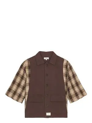 WISH ME LUCK Wish Me Luck Workers Plaid Top In Brown.