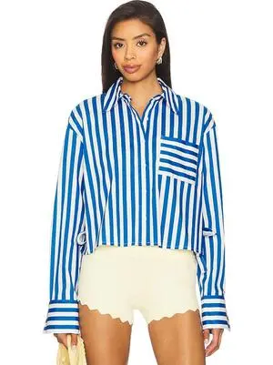 SIMONMILLER Ayre Cropped Poplin Top - Blue Stripe