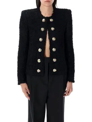 Balmain Edge-to-edge Silky Tweed Jacket - Black