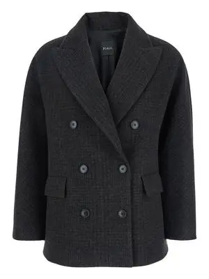 PLAIN Double-breasted Jacket With Check Motif - Brown