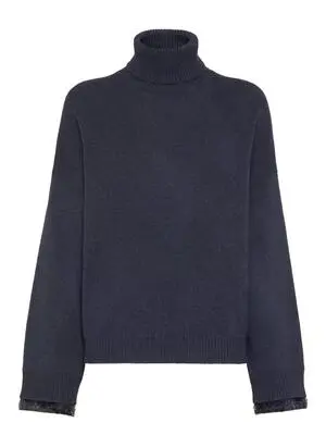 Brunello Cucinelli Sequin-embellished Turtleneck Sweater - Blue