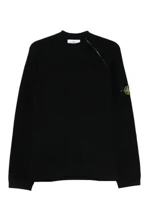 Stone Island Side-zip Logo-patch Jumper - Black
