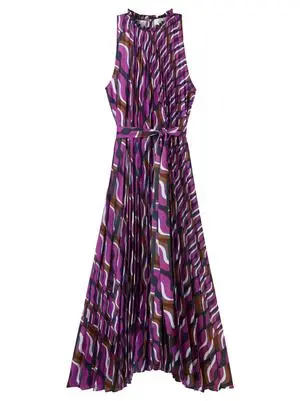 St. John Printed Pleated Dress - Purple