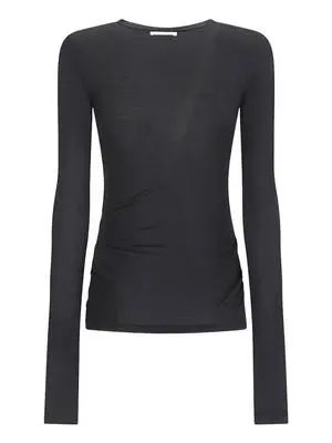 Destin Long-sleeve Draped Top - Black