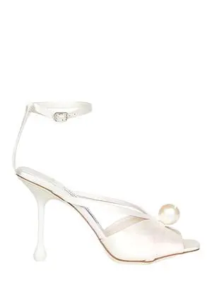 JIMMY CHOO 95mm Siva Pearl-embellished Sandals - White