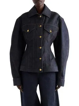 Givenchy Cocoon Waisted Denim Jacket - Dark Blue