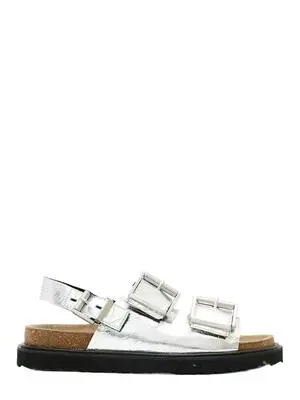 ALLSAINTS Isla Buckled Slingback Sandals - Silver