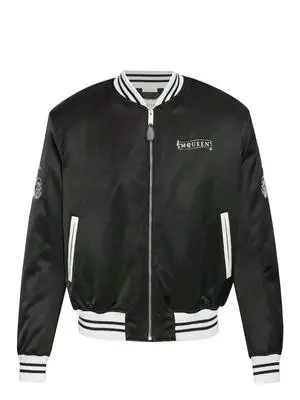 Alexander McQueen Rose-embroidery Satin Bomber Jacket - Black