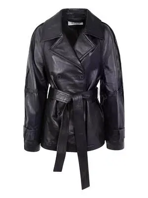 RÓHE Belted Double-Breasted Leather Jacket