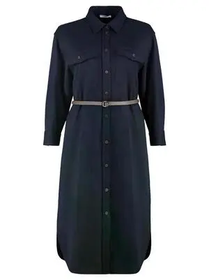 Peserico Belted Flap-pocket Midi Shirt Dress - Blue