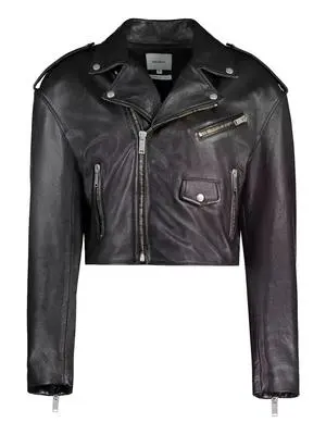 HALFBOY Cropped Biker Leather Jacket - Black