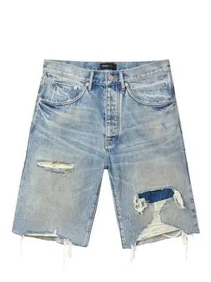 PURPLE BRAND Faros Rip Patched Shorts - Indigo