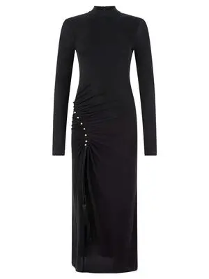 Roberto Cavalli Gathered-detail High-neck Midi Dress - Black