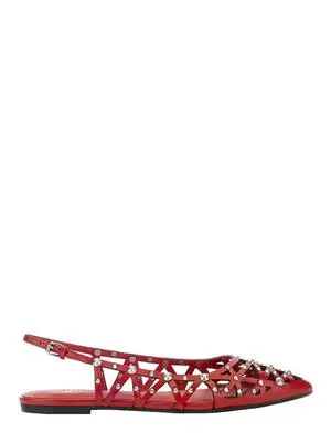 Ash Studded Embellishment Flat Pumps - Red