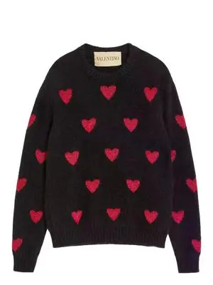 Valentino Garavani Heart-patterned V-neck Sweater - Black