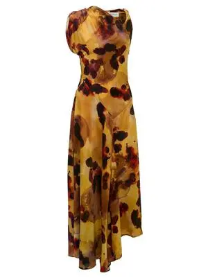 VICTORIA BECKHAM Draped Floral-Print Asymmetric Dress