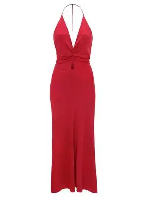 Victoria Beckham V-neck Ruched Midi Dress - Red