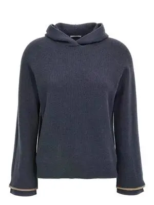 Brunello Cucinelli Ribbed Hooded Sweater - Blue