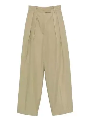 La DoubleJ Pleated Cotton Trousers - Green