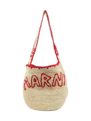 Marni Logo-embroidered Paper Shoulder Bag - Neutrals