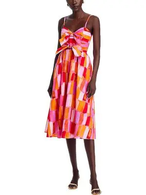 MILLY Natasha Sunset Tile Poplin Bow Dress - Pink Multi