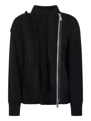 Sacai Ribbed-knit Zip-front Cardigan - 001 Black