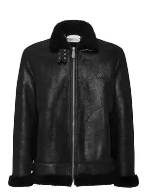 Philipp Plein Shearling Biker Jacket - Black