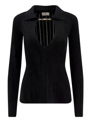 Elisabetta Franchi Ribbed Knit Polo-neck Top - Black