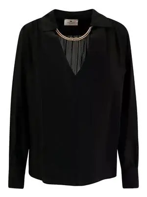 Elisabetta Franchi Pleated-Neck Shirt Black