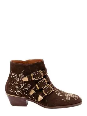 Chloé 30mm Susanna Studded Buckle Ankle Boots - Brown