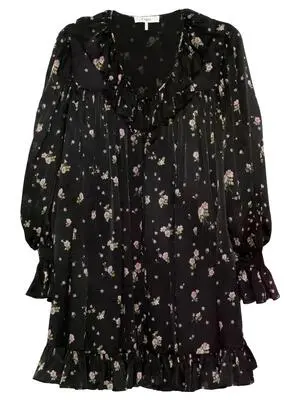 Chloé Floral Ruffled Mini Dress - Black