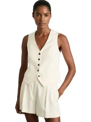 REISS Millie Single Breasted Tailored Waistcoat - Cream