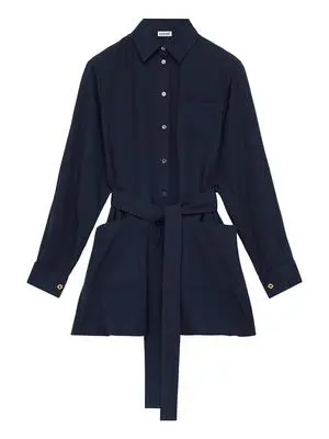 Loewe Silk Belted Longline Shirt - Navy