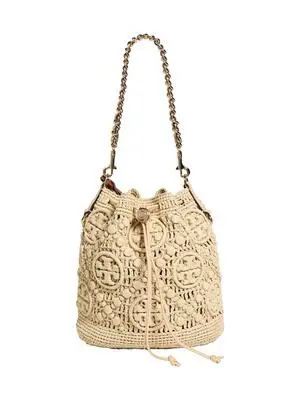 Tory Burch T Monogram Raffia Bucket Bag - Natural