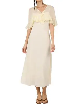 WeWoreWhat Ruffle Shawl Collar Maxi Dress - Ivory